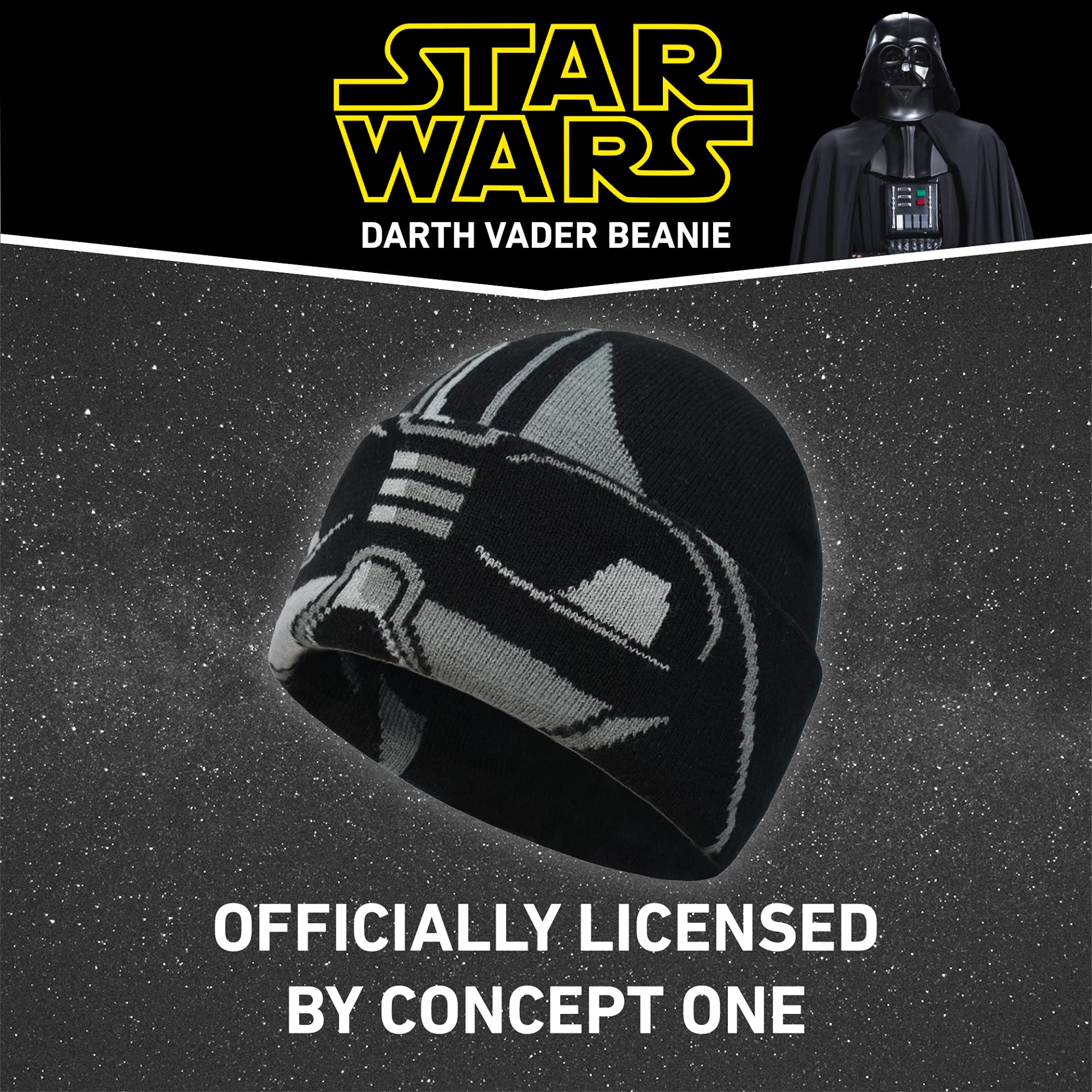 Star Wars Darth Vader Roll Down Cuff Beanie Hat, Black, One Size