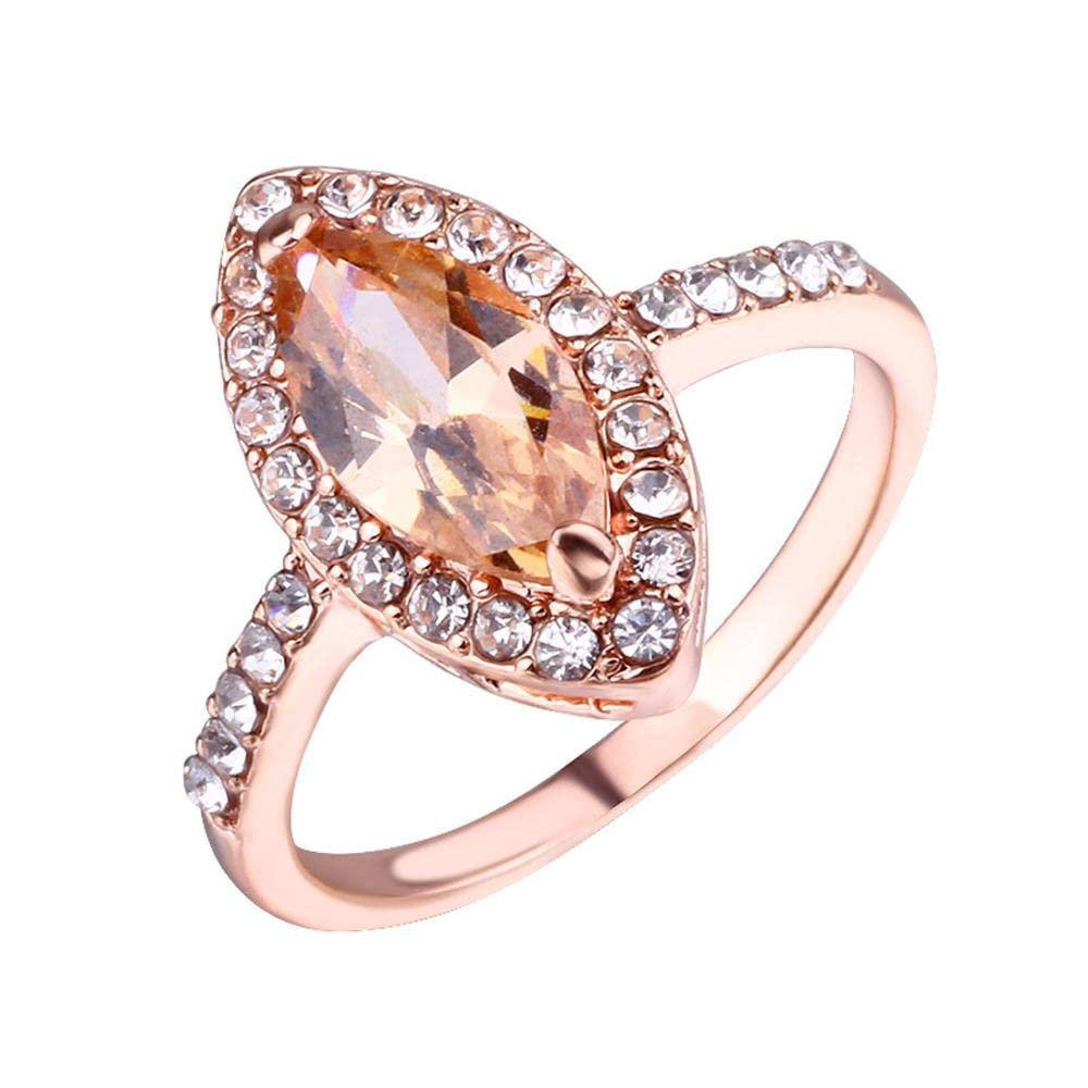 Trendy Champagne Imitation Diamond Ring Gold Plated Inlaid Gemstone Women's Hand Jewelry CZ Commitment Engagement Ring (US Code 6-10) (7)