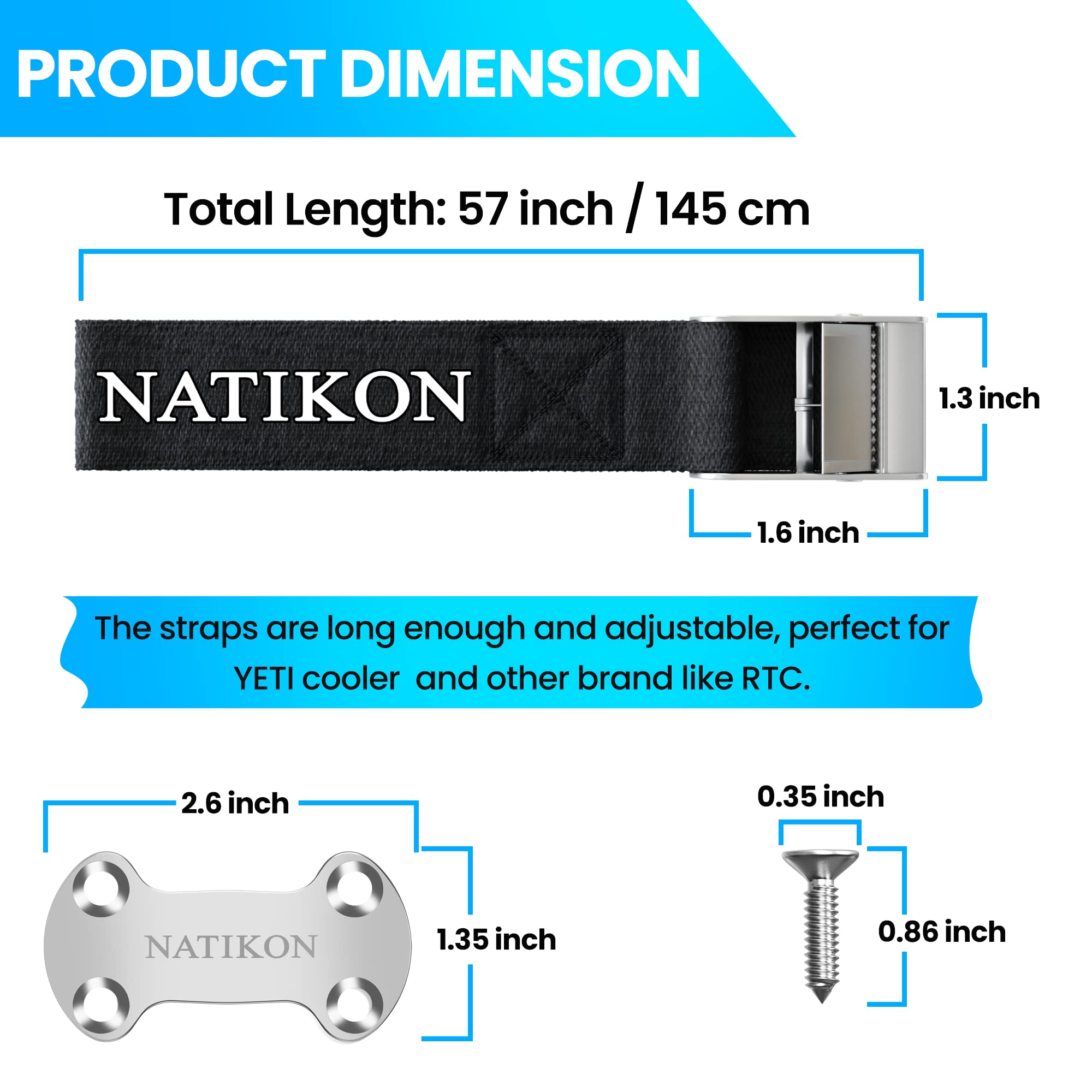 NATIKON Cooler Tie Down Kit, Cooler Accessories, Cooler Tie Down Straps for YETI Coolers RTIC Coolers to Boat, Deck, Truck Bed and Trailer