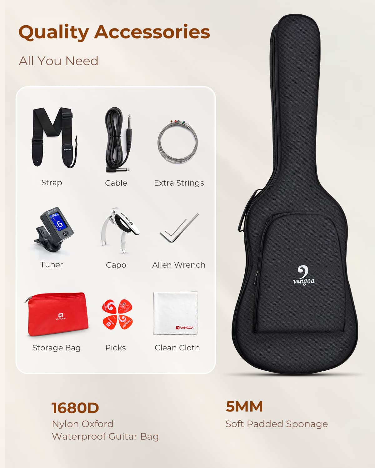 Vangoa Electric Guitar 39 Inch Full Size TELE Electric Guitar Solid Body Beginner Kit for Adult Teens with Bag, Strap, Cable, White