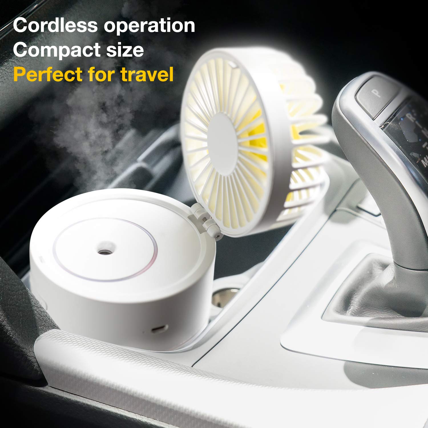 Sciobella Mini Portable Cool Mist Humidifier with Fan for Bedroom Office Desk Travel Car Hotel 400ml 2 Mist Mode 7 LED Night Light 3 Fan Speed Setting USB Rechargeable Auto Shut-off
