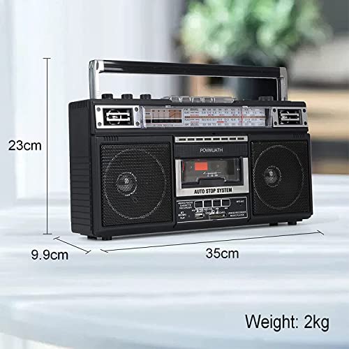 Portable Cassette Player Boombox AM/FM/SW1/SW2 Radio Tape Player Recorder with Bluetooth Microphone