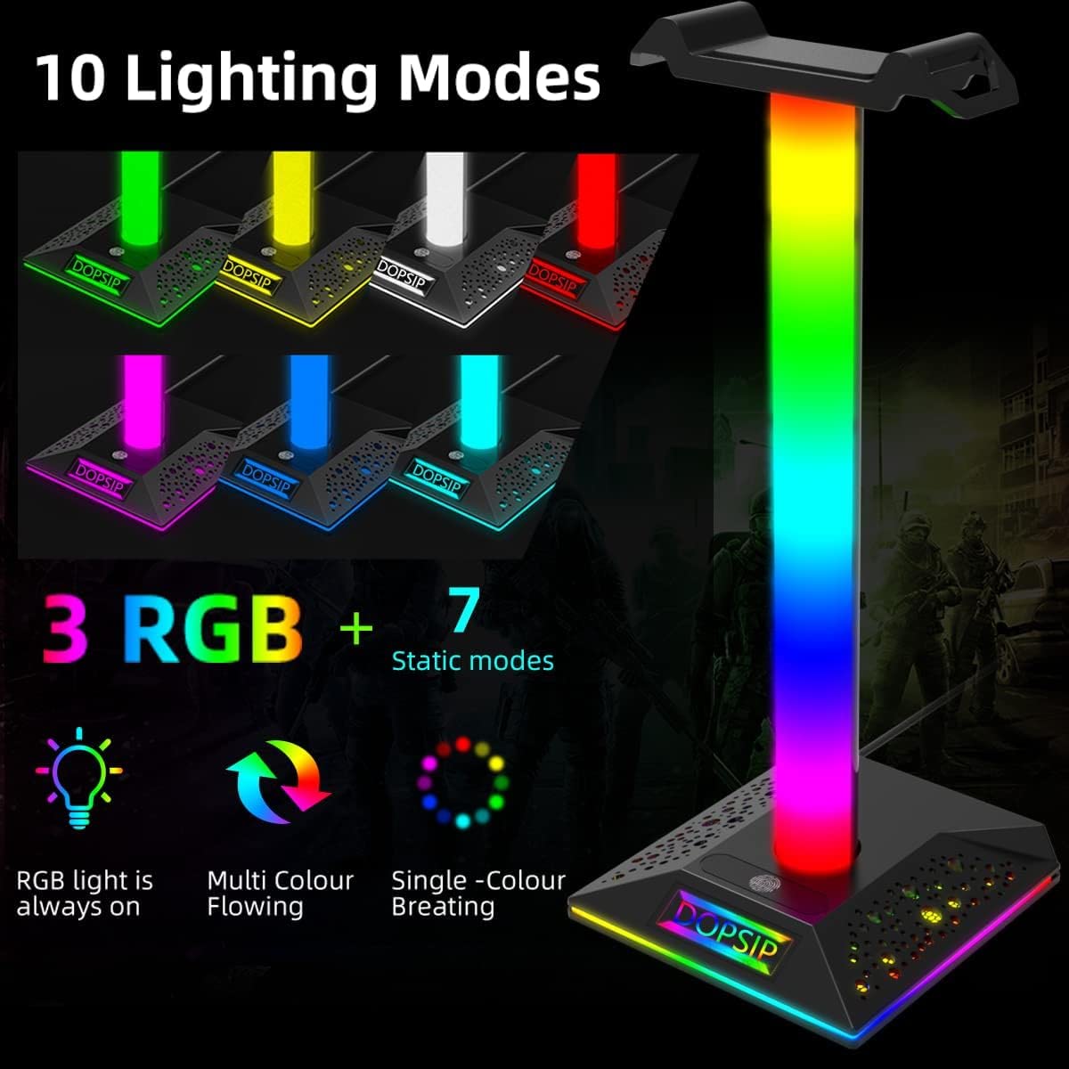 ZNikoyidy RGB Gaming Headphone Stand Headset Stand with 1 USB Ports 10 Color Mode for Gamers PC Gaming Desktop Earphone Accessories