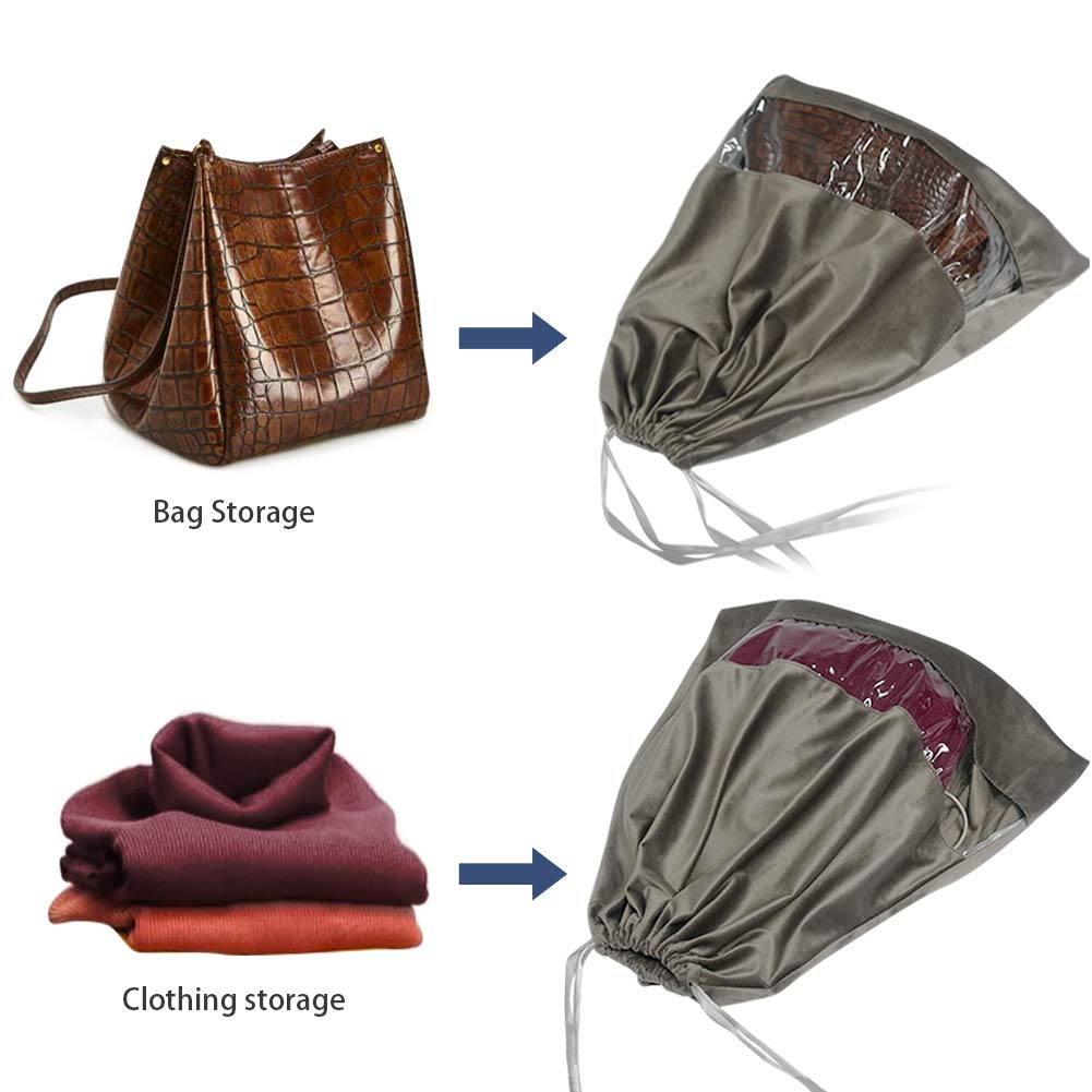 PRACMANU 5PCS Velvet 19.7"x19.7" Handbag Dust-proof Drawstring Bag with Visual Window Clothing Storage Pouch for Closet