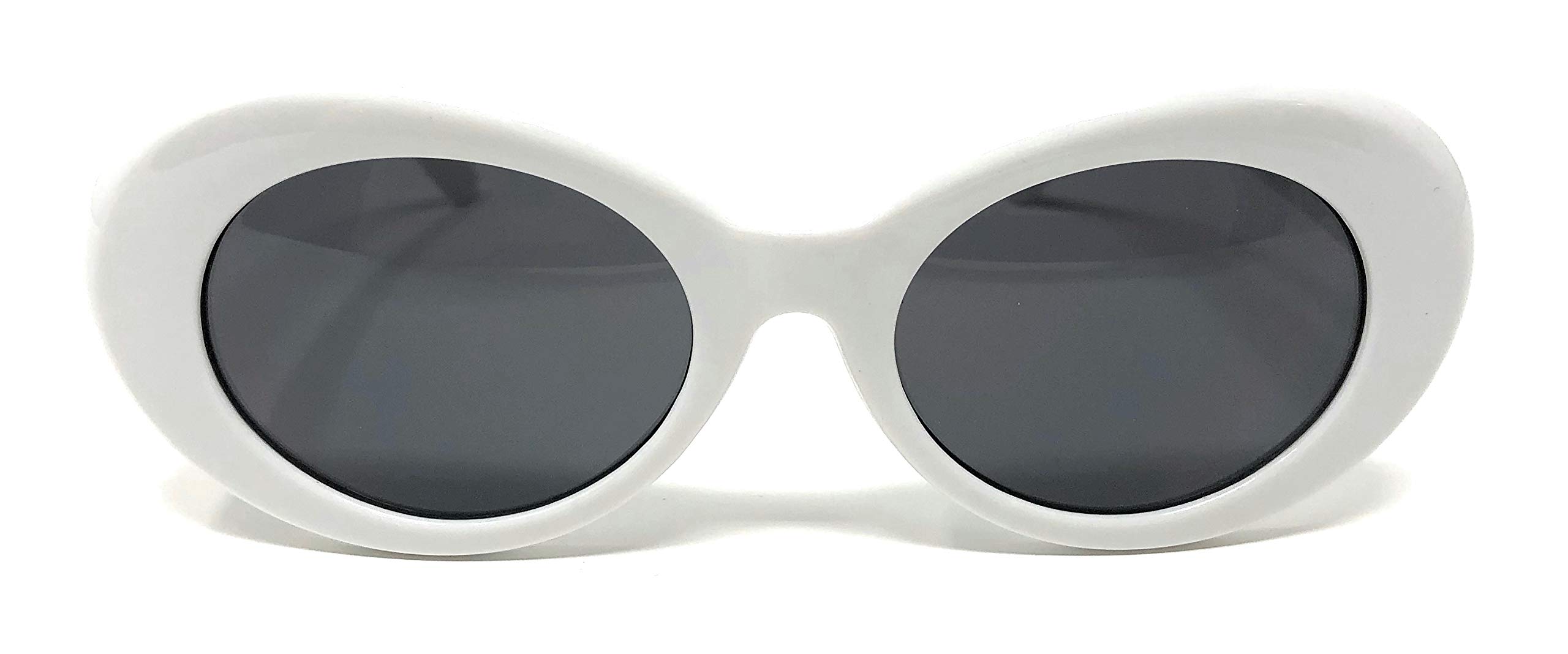 My Shades - White Oval Round Sunglasses Thick Bold Retro Clout Goggles (White, Smoke), Large
