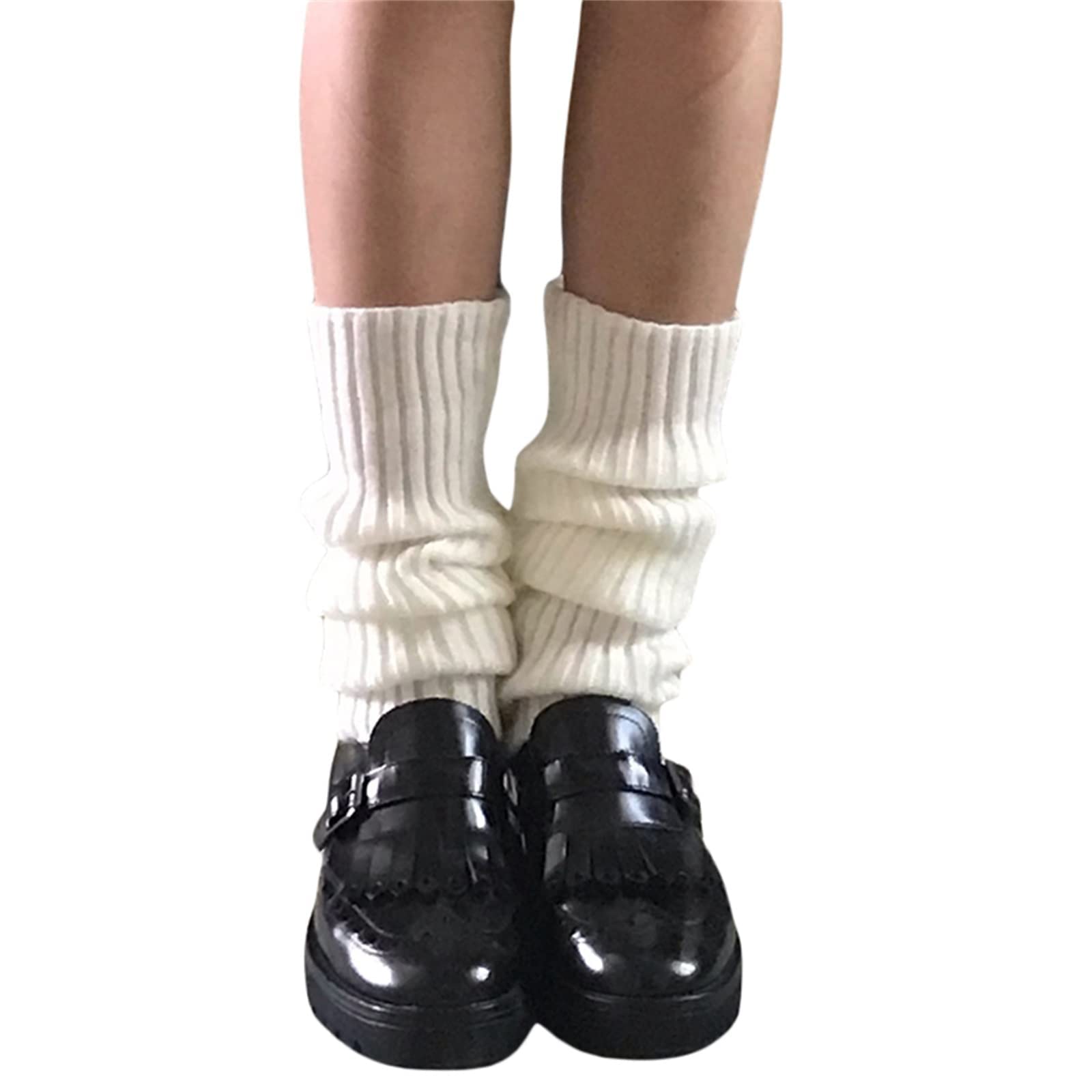 VINMEN Women's Harajuku Lolita Leg Warmers Kawaii Knit Long Ankle Socks Fall Winter Heap Sock (A White ), Free Size