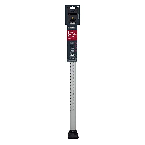 SABRE Adjustable Door Security Bar with Vibration Detecting Alarm, 115dB Alarm Audible Up To 1,100 Ft (335 m), Adjusts To Fit Most Hinged & Sliding Doors, Rubberized Foot for Strong Grip, Collapsible