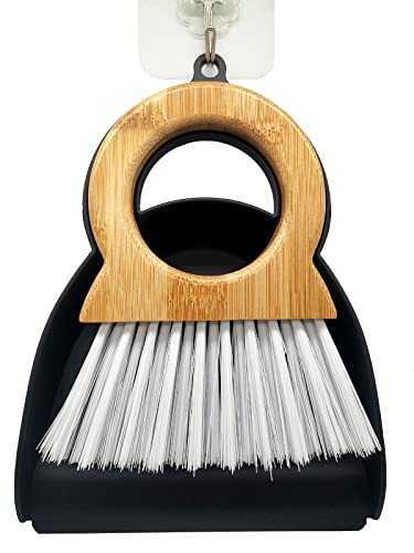 Xifando Mini Broom and Dustpan for Housekeeping-Bamboo Handle Small Broom and Dustpan Set Combination Mini Desktop Sweep, Keyboard Cleaning Brush with Shovel Brush,Round Bamboo Handle