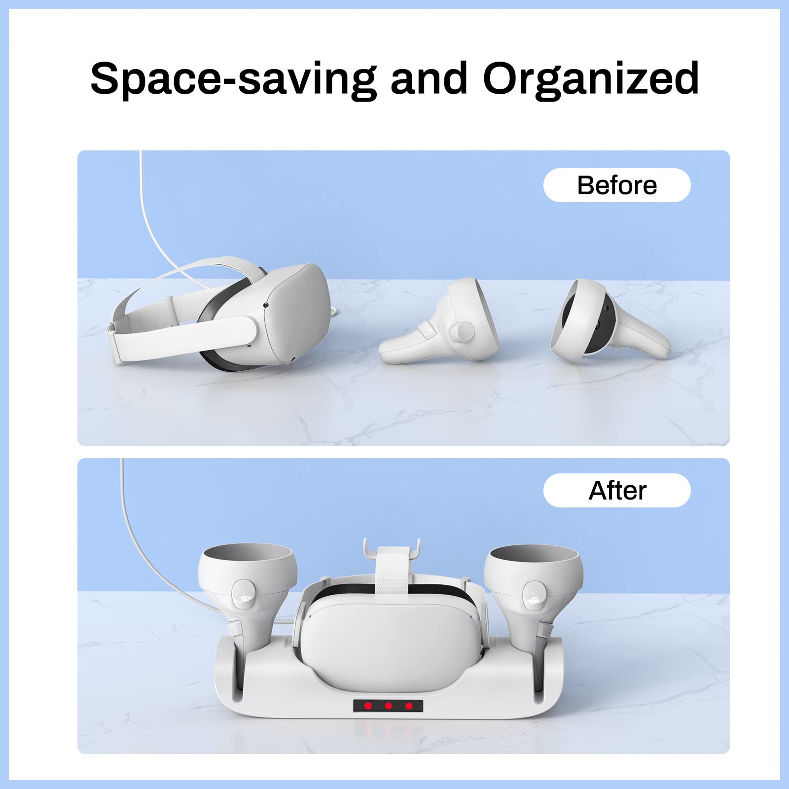 Younik Charging Dock for Quest 2, Charge Controllers and Headset Simultaneously, VR Charger Station Accessories with 2 Rechargeable Controller Batteries