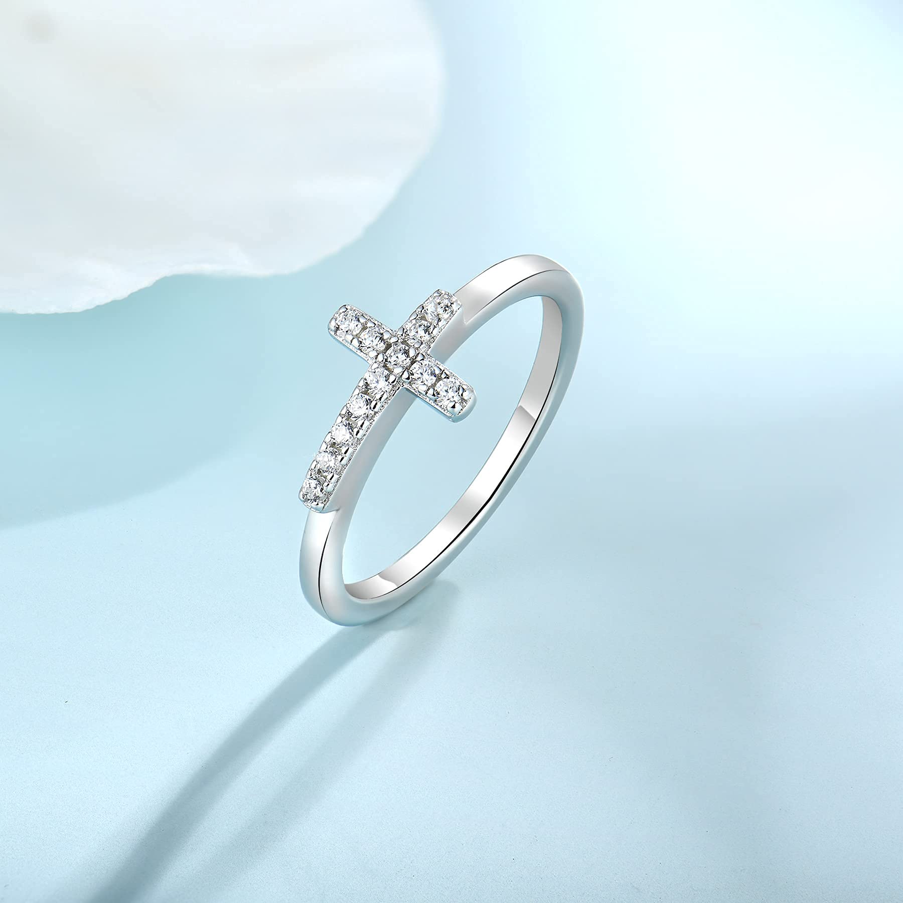 STARCHENIE Sideways Cross Ring 925 Sterling Silver Christian Religious Jewelry Gift for Women Size 8