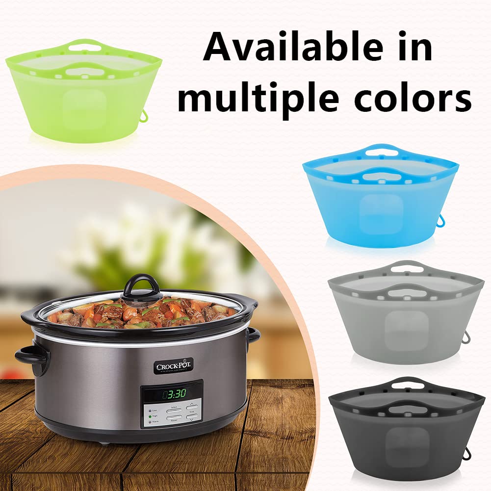Silicone Slow Cooker Liners Fit 6-7-8-10 Quarts, Reusable Slow Cooker Liners with Buttons and Hooks (2, Blue+Black)