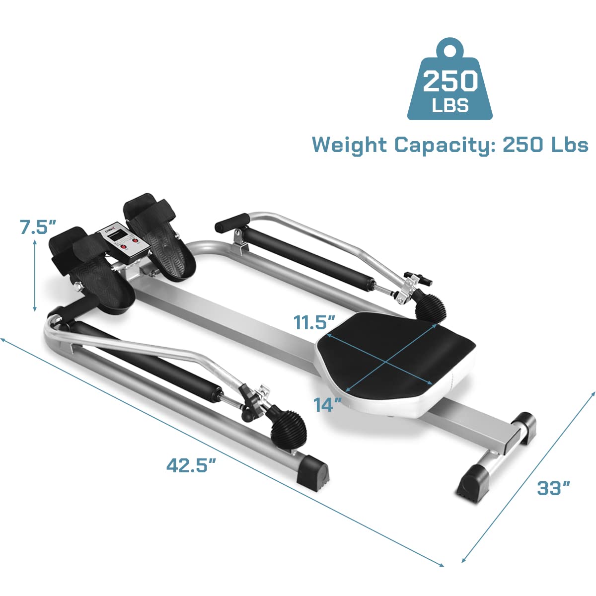 Rowing Machines for Home Use SPORFIT Compact Portable Folding Rower Machine with 12 Level Adjustable Hydraulic Resistance & LCD Monitor, Soft Seat Row