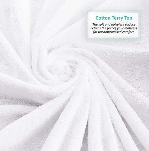 Split Queen Mattress Protector for Adjustable Bed- Soft Cooling Waterproof Noiseless Fully Split Queen Mattress Cover [2-PC 30" x 80"], 10-Inch Deep Pockets Terry Cotton Surface - White