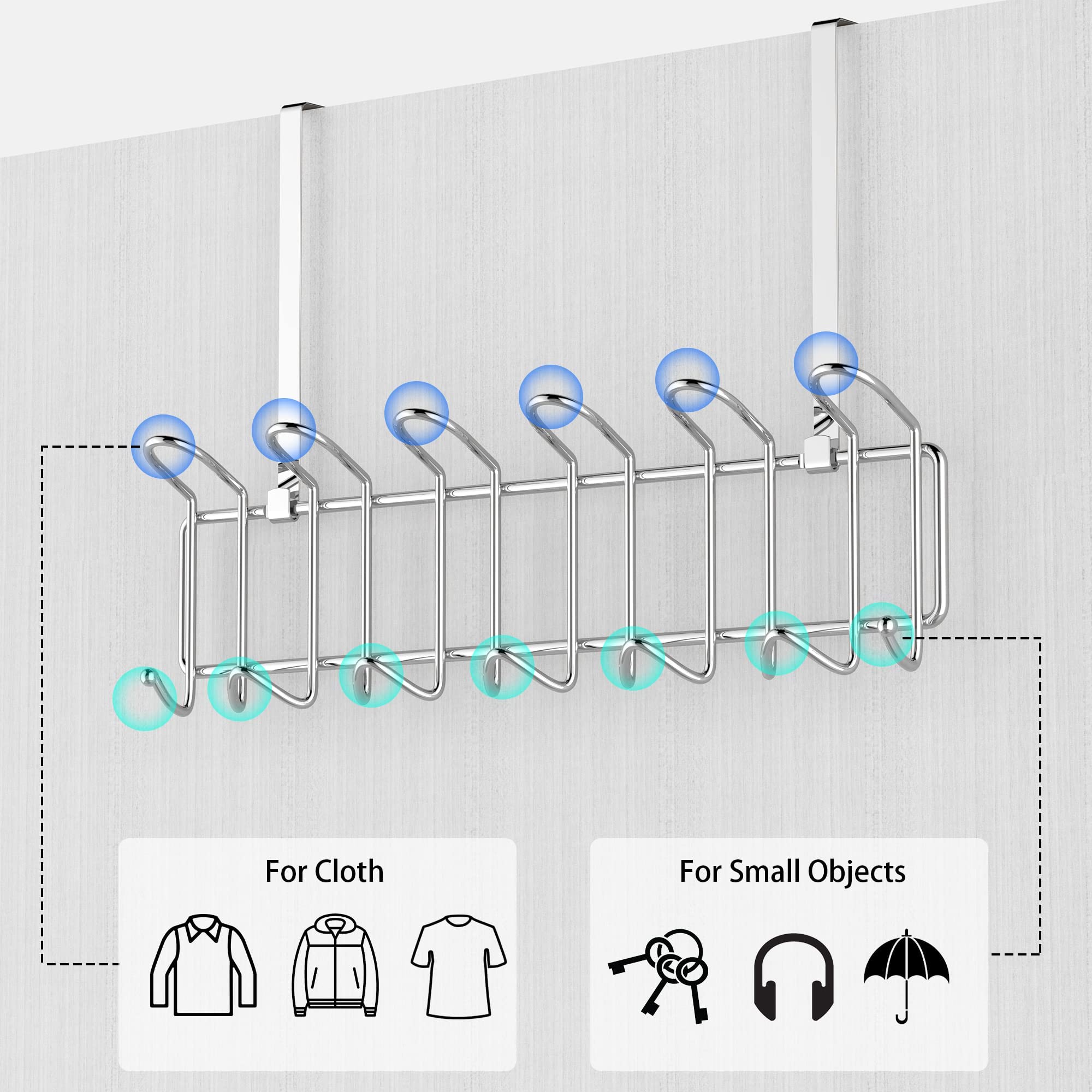 Minggoo Over The Door 13-Hook Rack Heavy-Duty, Wall Mounted Coat Rack,Door Clothes Hanger for Living Room, Cloakroom, Bathroom, Chrome Finish