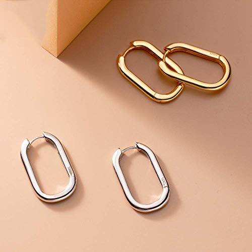 SILBERTALE Rectangle Hoop Earrings 925 Sterling Silver Gold Plated Paperclip Huggie Hoops U Link Earrings for Women