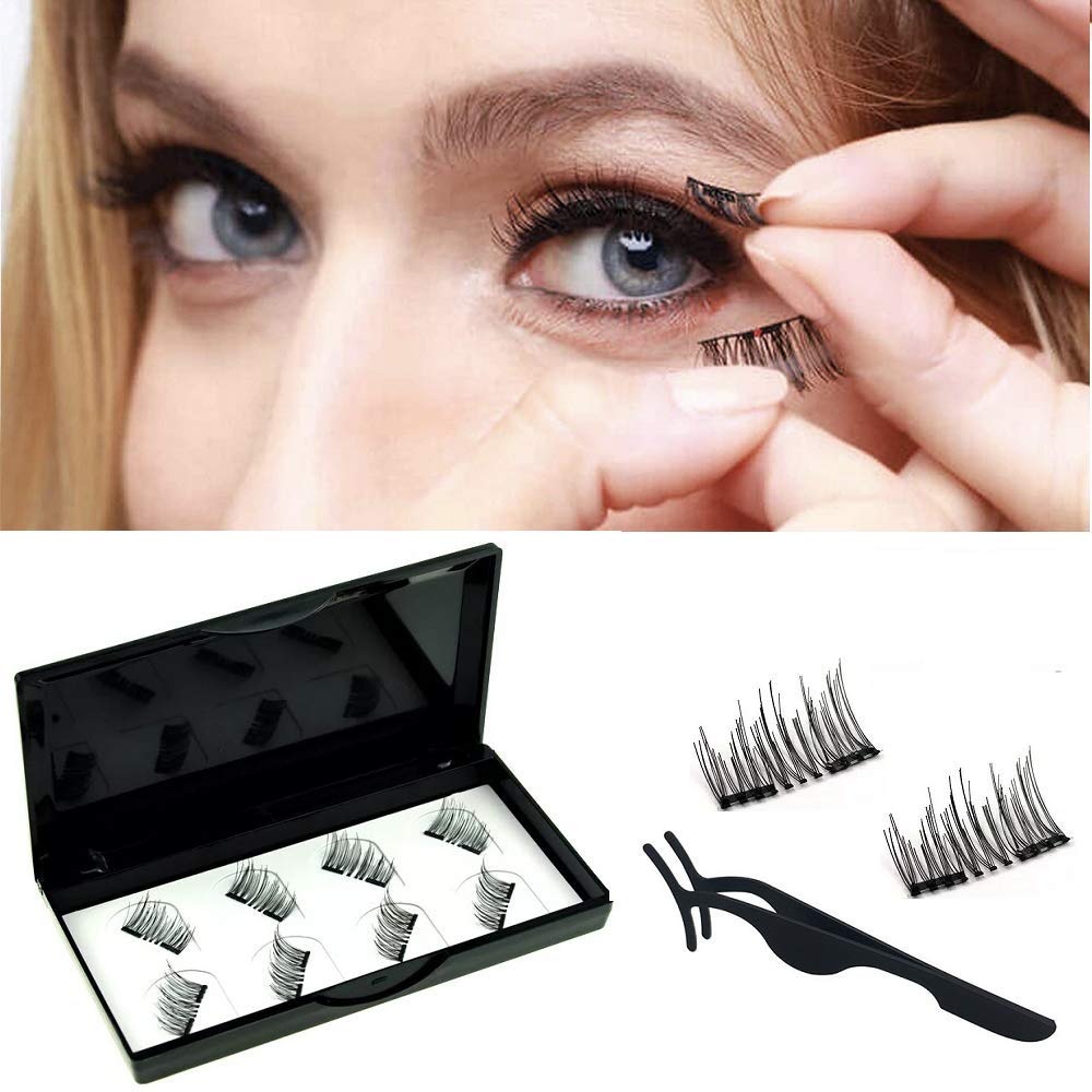 No Glue Dual Magnetic Eyelashes 0.2mm Ultra Thin Magnet Lightweight & Easy to Wear Best 3D Reusable Lashes Extensions (2 pairs with Tweezers) (black2)