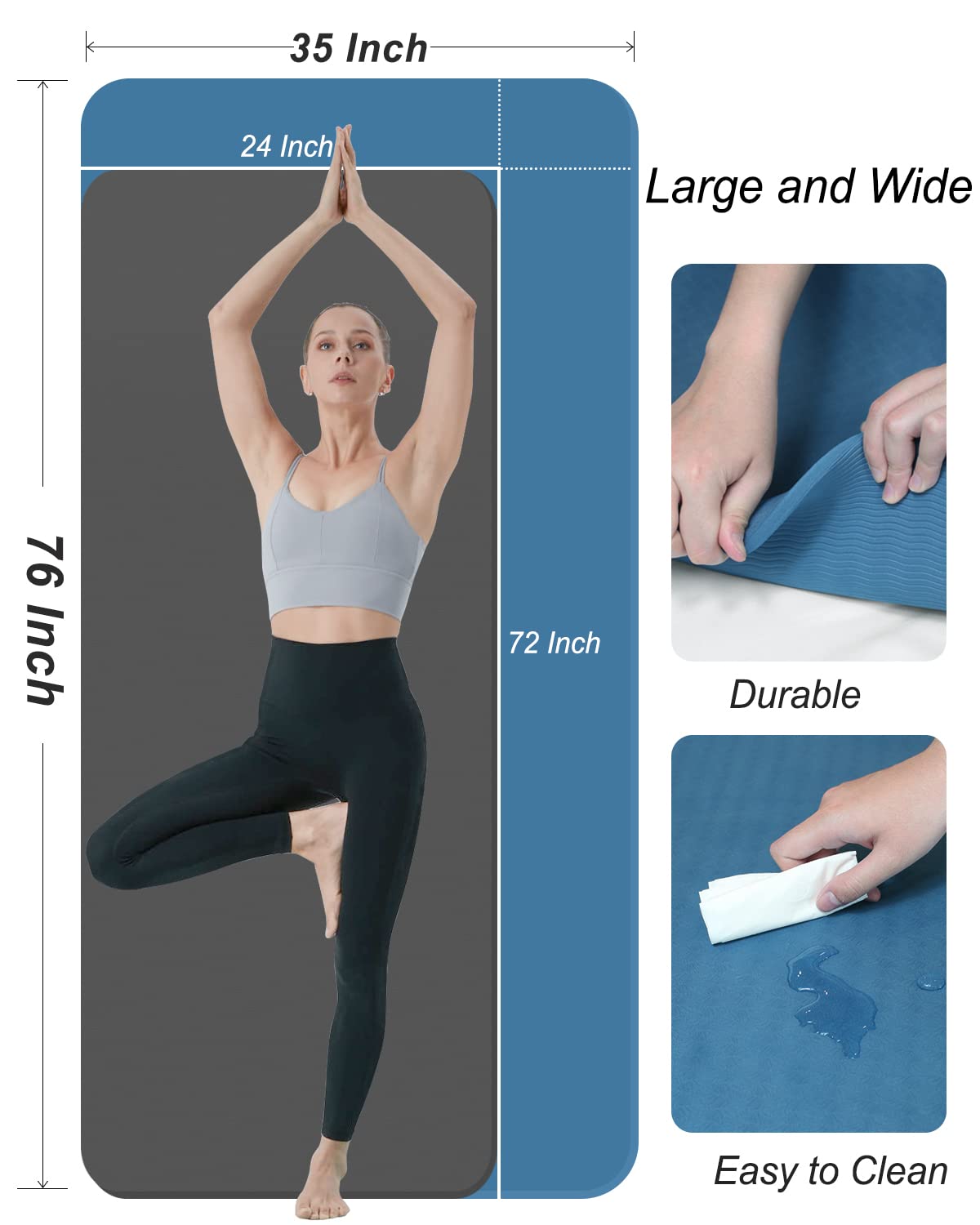 YR Yoga Mat Non Slip Exercise Mat Large 76"x35" 10mm Extra Thick Workout Mats for Women Men, Eco TPE Yoga Mats with Bag - Blue