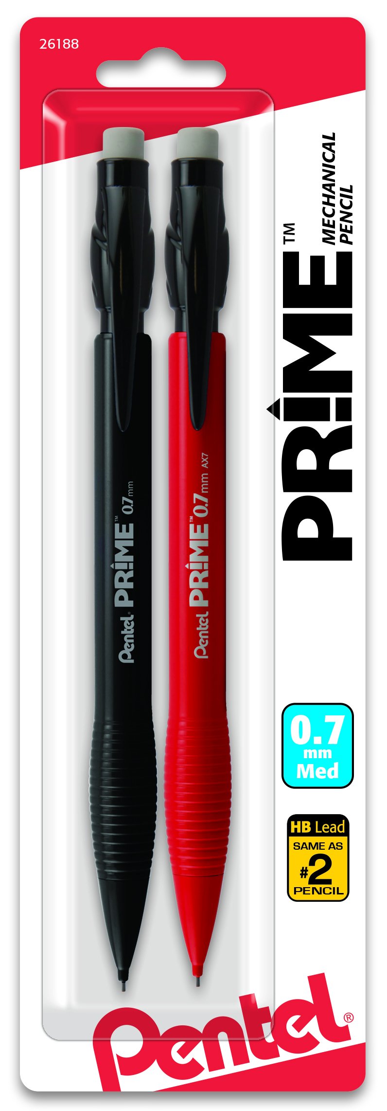 Pentel Prime Mechanical Pencil 0.7Mm Assorted Barrel Colors, Pack of 2 (AX7BP2)