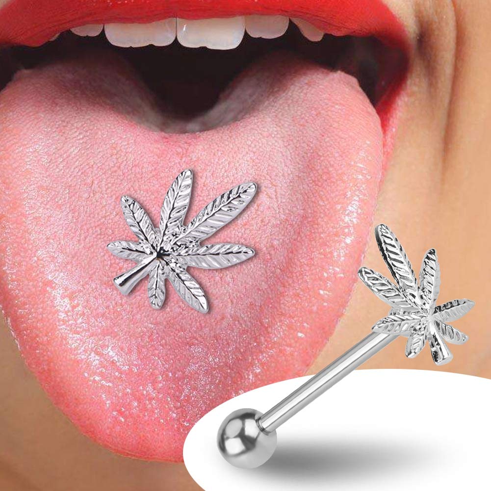 Tongue Ring Tongue Stud Leaf Tongue Leaf Tongue Ring Tongue Piercing Ring Stainless Steel Stud, Body Piercing Jewelry
