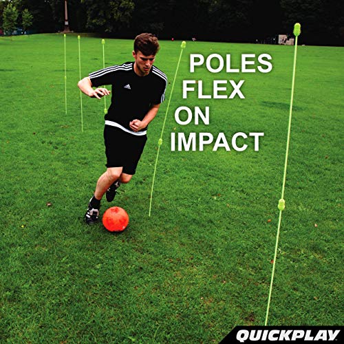 QUICKPLAY PRO Agility Poles Adjustable Height: use as (x10) 3FT Soccer Agility Training Poles OR (x5) 6FT Slalom Poles (Agility Poles x10 - for Grass)