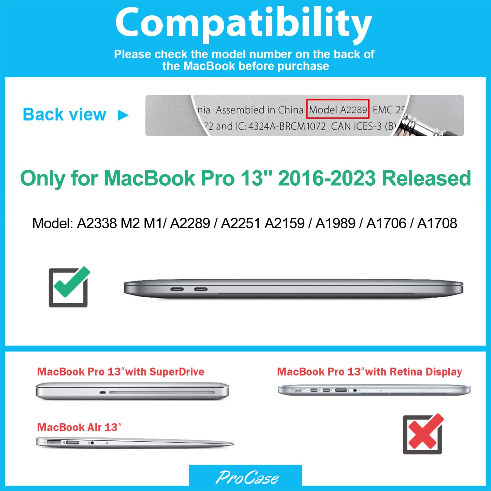 ProCase for MacBook Pro 13 Inch 2023 M2, 2022 2020 M1 A2338/ A2289/ A2251, Heavy Duty Hard Shell Case with Dual Layer Protective Cover and Kickstand for MacBook Pro 13-inch -Black