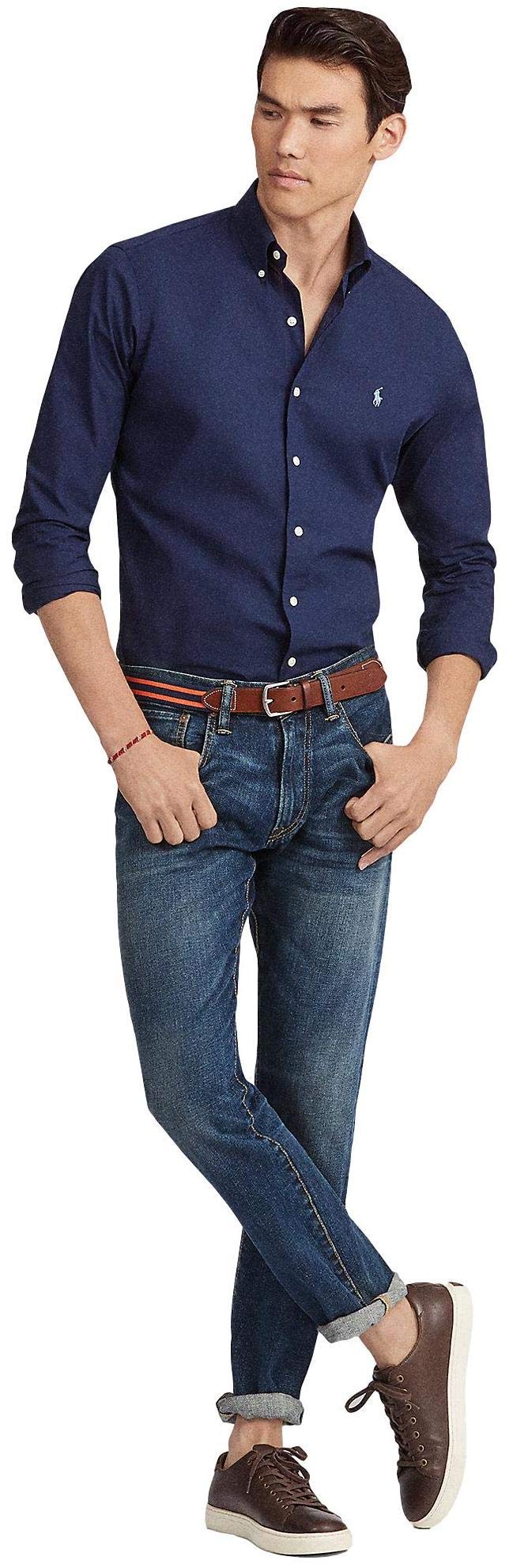 Polo Ralph Lauren Men's Big and Tall Long Sleeves Classic Fit Poplin Buttondown Shirt (XLT, WindsorNavy)