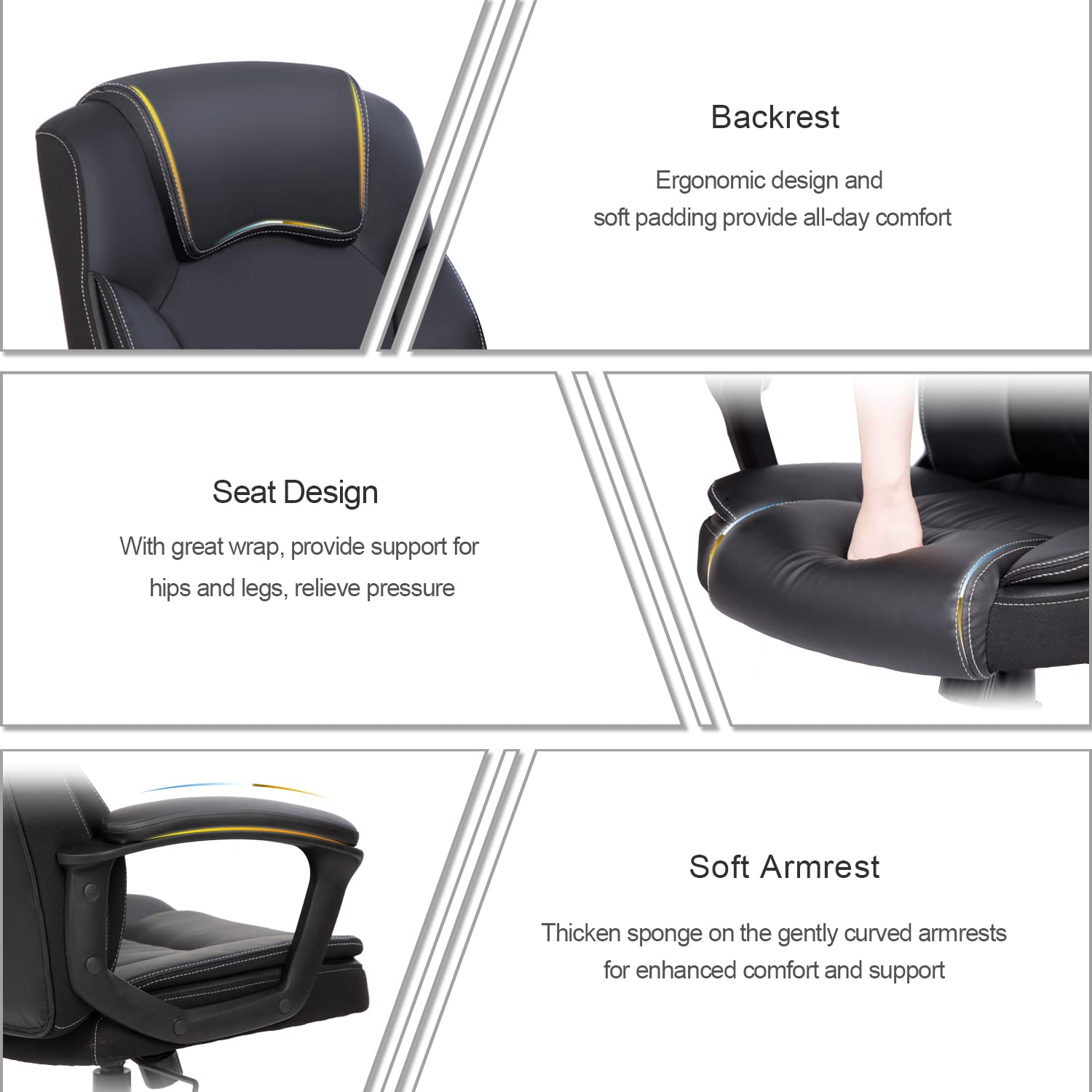 PTOULEMY Office Chair with Spring Cushion Computer Executive Desk Chair 360 Swivel Task Chair with arms PU Leather Ergonomic Chair