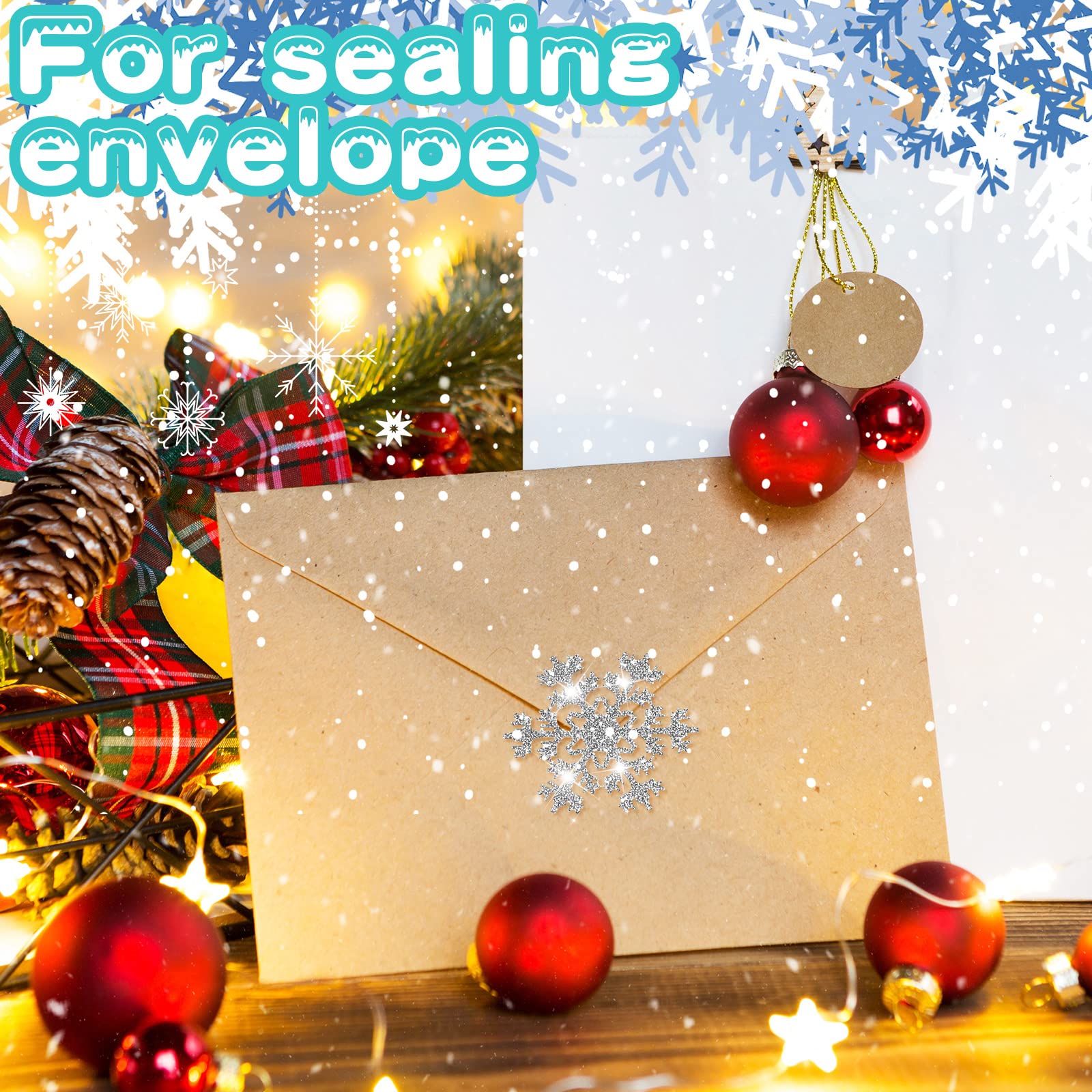 Yexiya 520 Pcs Christmas Envelope Seal Sticker Glitter Snowflake Sticker Label Christmas Sticker Xmas Snowflake Dot Envelope Sticker Seal for Christmas Card Envelope Box Decoration (Silver, 10 Sheets)