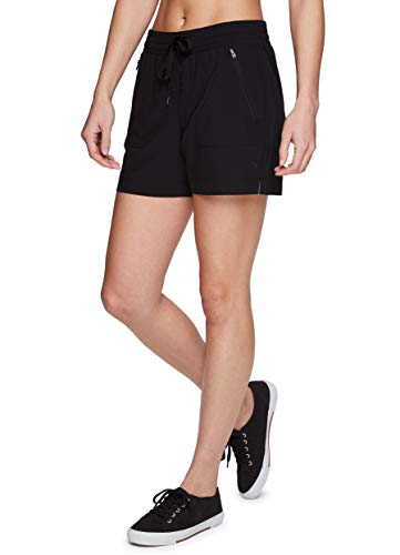 RBX Active Women's Relaxed Fit Breathable Ventilated Stretch Woven Athletic Walking Short with Pockets Black L