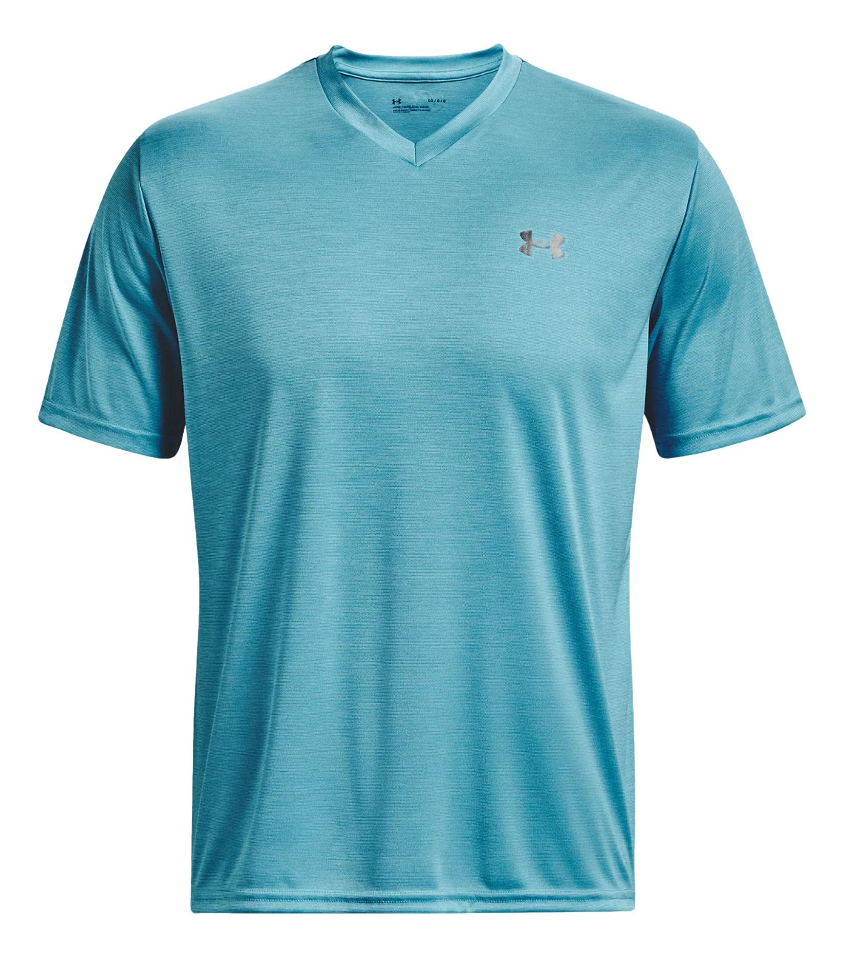 Under Armour Men's UA Tech V-Neck Short Sleeve T-Shirt (as1, Alpha, m, Regular, Regular, Radar Blue/Black, Medium)