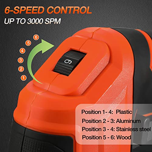 ValueMax Jig Saw, 6.5AMP Corded Electric Jigsaw with 6 Variable Speeds, 4-Position Orbital Setting, ±45° Bevel, Dust Blower and 6Pc Blades, Jigsaw Tool Kit for Wood, Metal and Plastic Cutting