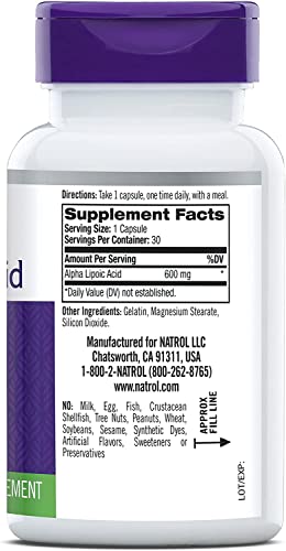 Natrol Alpha Lipoic Acid 600 mg Capsules 30 ea (Pack of 4)