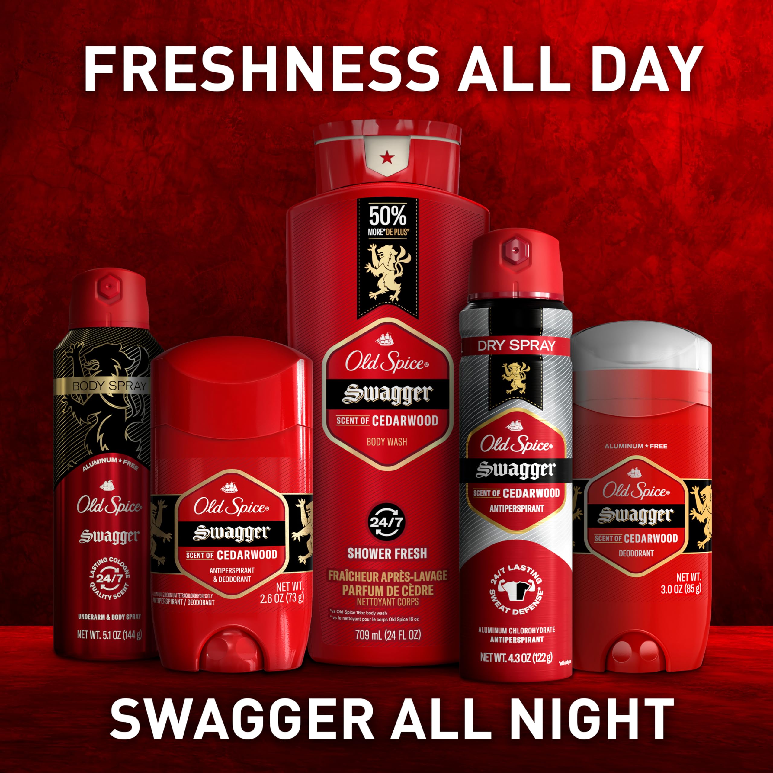 Old Spice Aluminum Free Deodorant for Men, 24/7 Odor Protection, 24/7 Lasting Freshness, Red Collection, Swagger with Cedarwood Scent, 3.8 oz (Pack of 3)