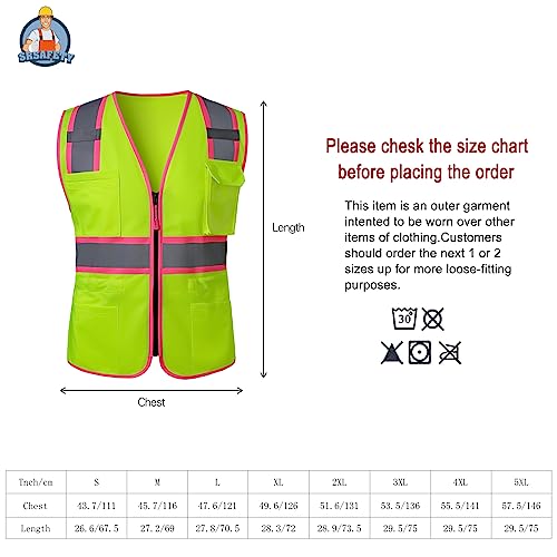 SRsafety Safety Hi-Vis Vest For Women, High Visibility Reflective Breathable Vest For Lady, Durable Zipper & Multi Pockets green S