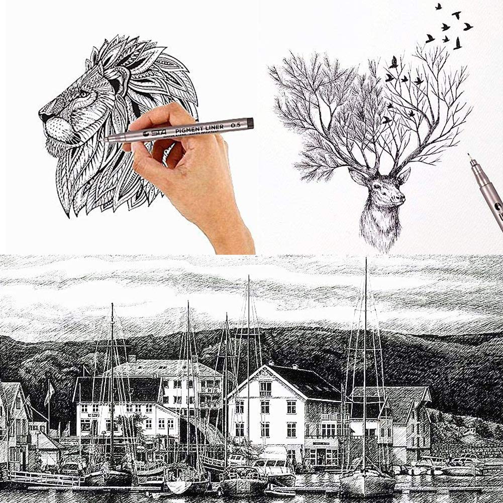 Precision Micro-Line Pens, Set of 9 Black Micro-Pen Fineliner Ink Pens, Waterproof Archival ink, Multiliner, Sketching, Anime, Artist Illustration, Technical Drawing, Office Documents