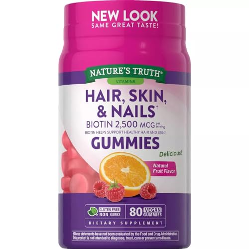 Nature's Truth Hair, Skin & Nails Gummies 2500 mcg Biotin Fruit Flavor - 80 ct, Pack of 2
