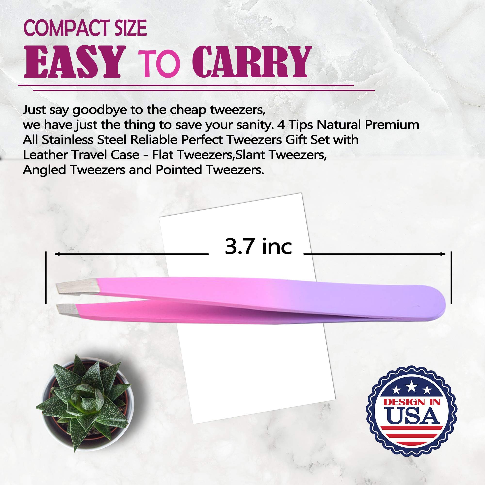 Precision Tweezers for Women - Professional Stainless Steel Tweezer Straight Pointed, Best Slant Tip Tweezers for Eyebrows and Splinter Removal.(2 Pack)