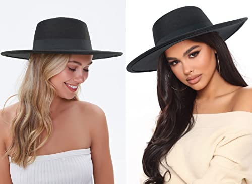 Women Men Classic Felt Fedora Hat Wide Brim Flat Top Boater Hat