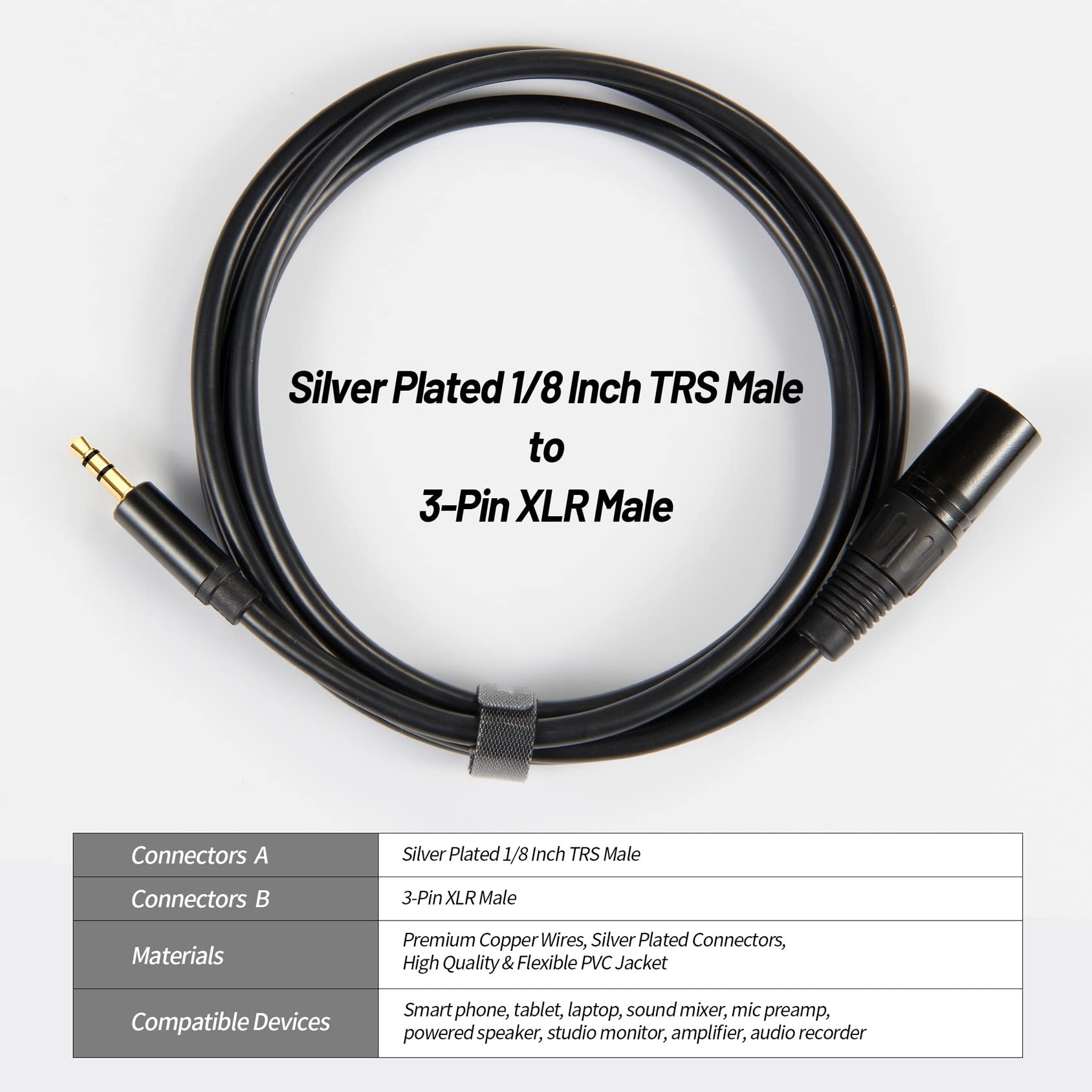 Sound harbor Xlr Male to 3.5 mm Cable, 1/8 inch to XLR Male Adapter Microphone Audio Cable 3.3 Feet