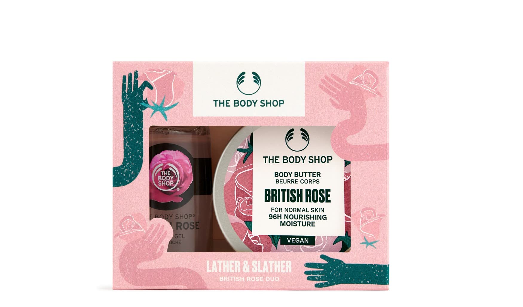 The Body Shop Lather & Slather British Rose Duo Gift Set, for Normal Skin, Vegan