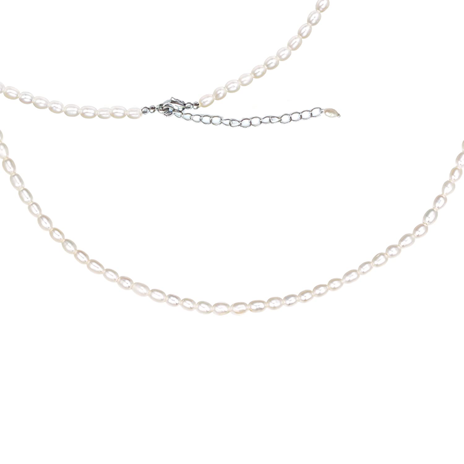 Pearl Necklace for Women, Handmade with Tiny White Freshwater Pearls and Silver Clasps and Adjustable Chain Pearl Choker 14", Cute Trendy Summer Jewelry for Girls