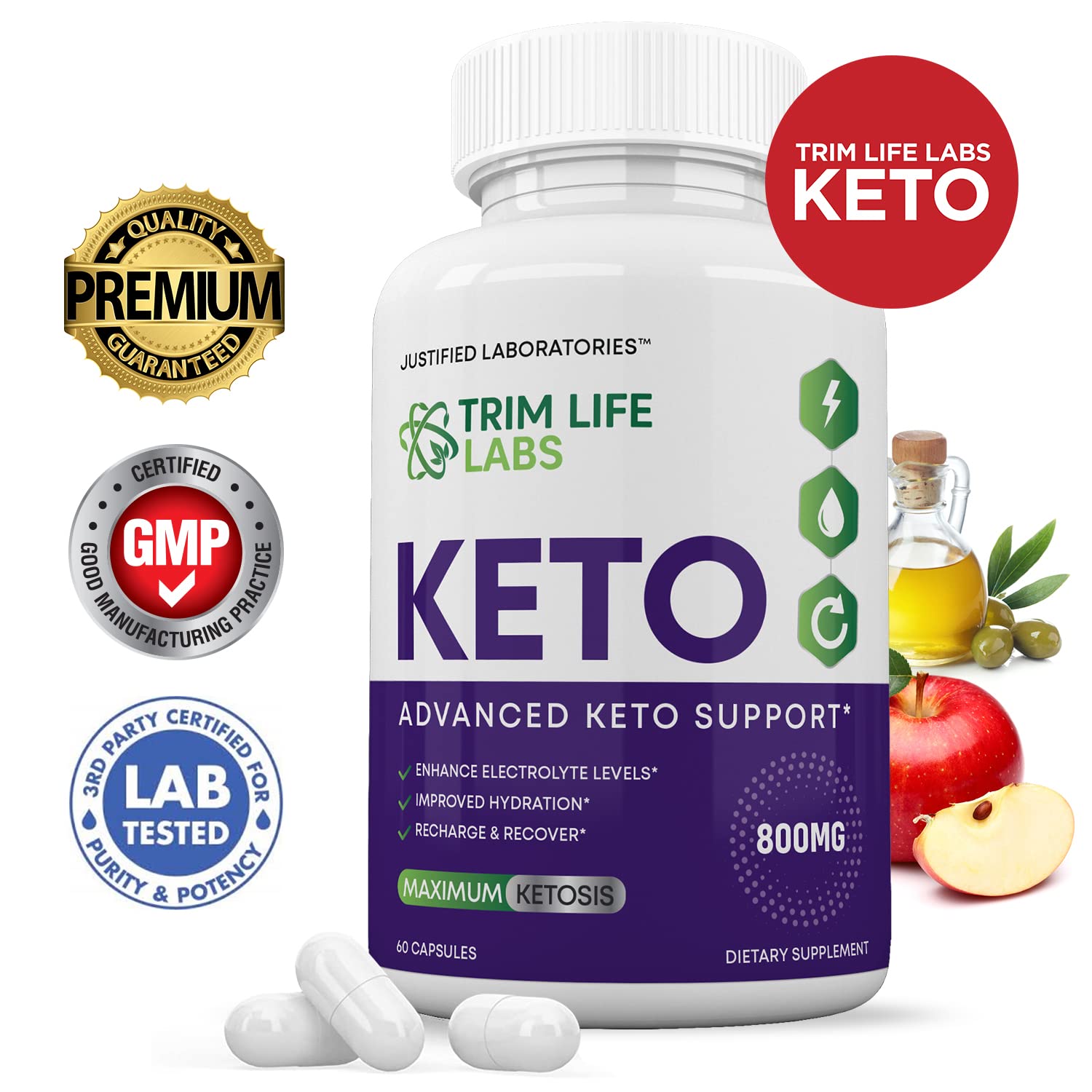 Trim Life Labs Keto Pills Includes Apple Cider Vinegar Panted goBHB® Exogenous Ketones Advanced Ketogenic Supplement Ketosis Support for Men Women 60 Capsules