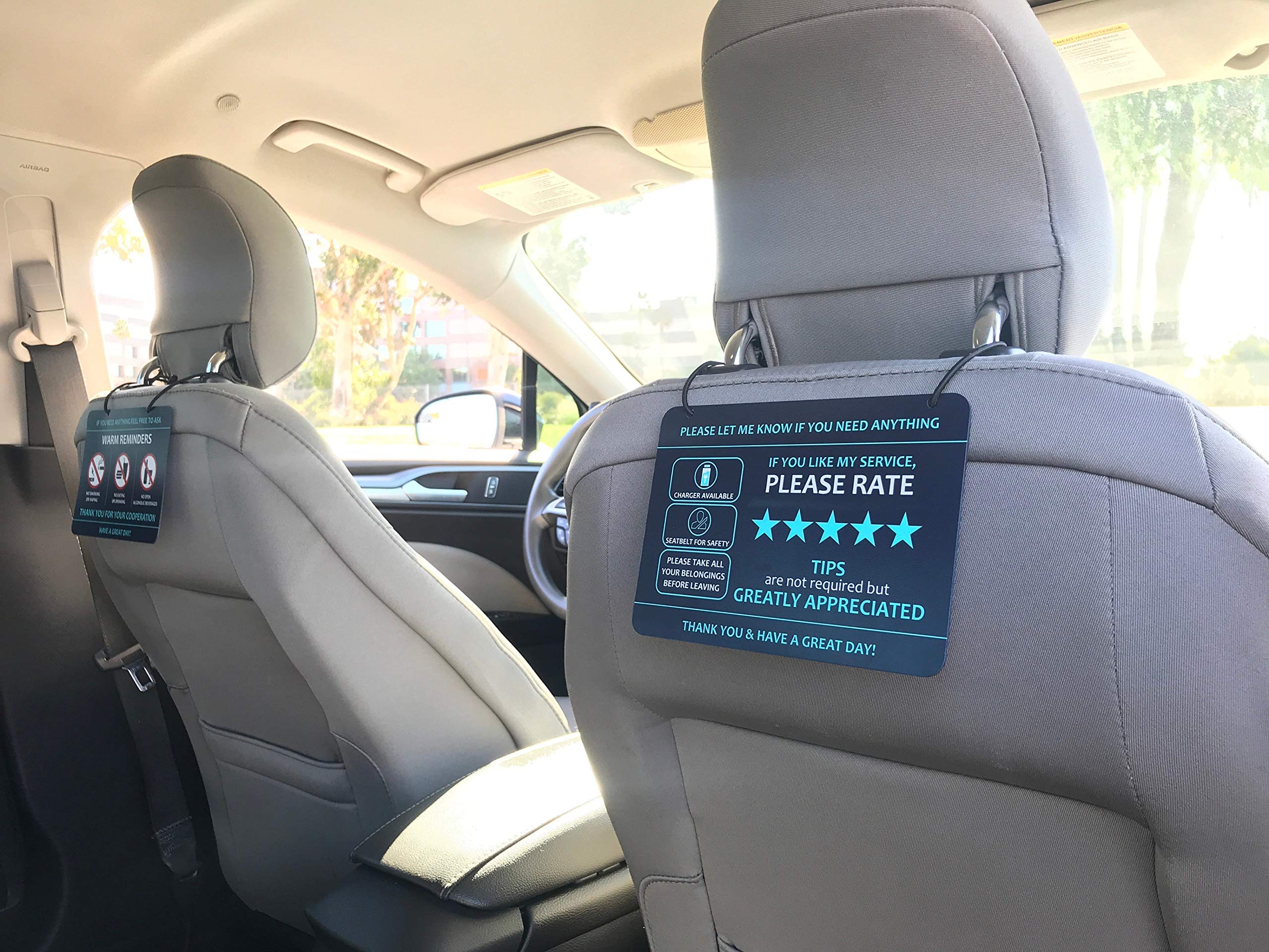 Nebudo Compatible with Lyft Uber (2-Pack) Tips Rating Appreciated Rideshare Accessories β 7β x 5β β Interior Acrylic Headrest Sign - Rate Me Tip No Smoking for 5 Star Rides for Ride-Share Drivers