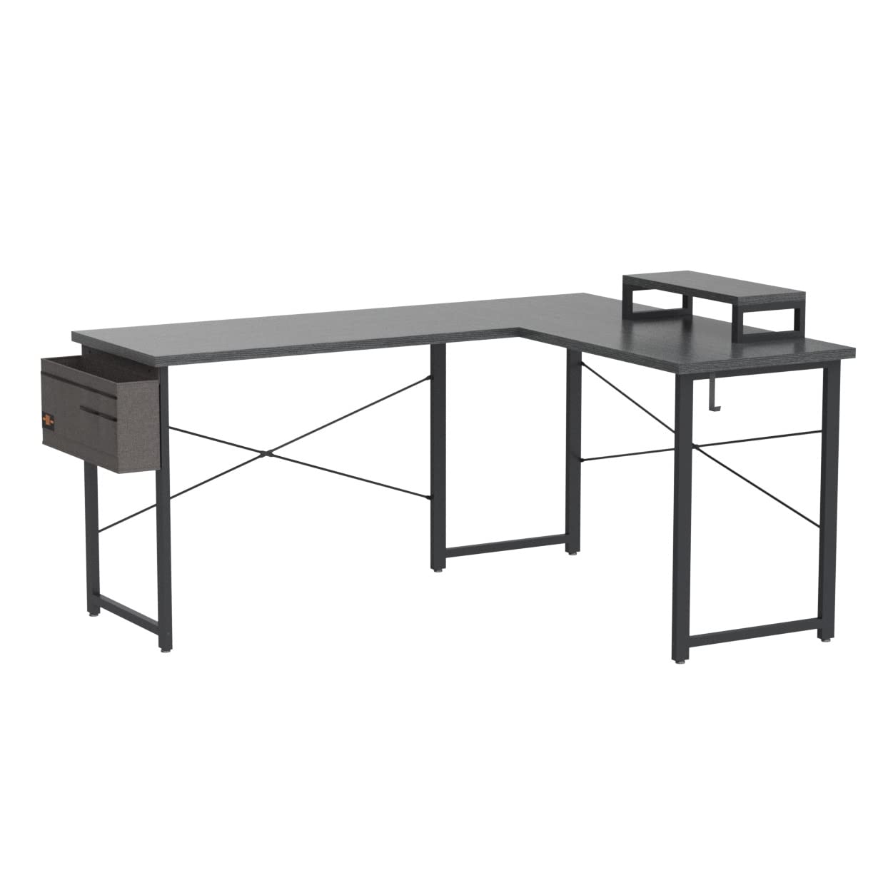 ODK L Shaped 66" Corner Desk, Computer Gaming Home Office Writing Desk with Monitor Shelf, Space-Saving Workstation Modern Simple Wooden Desk, Easy to Assemble, Black