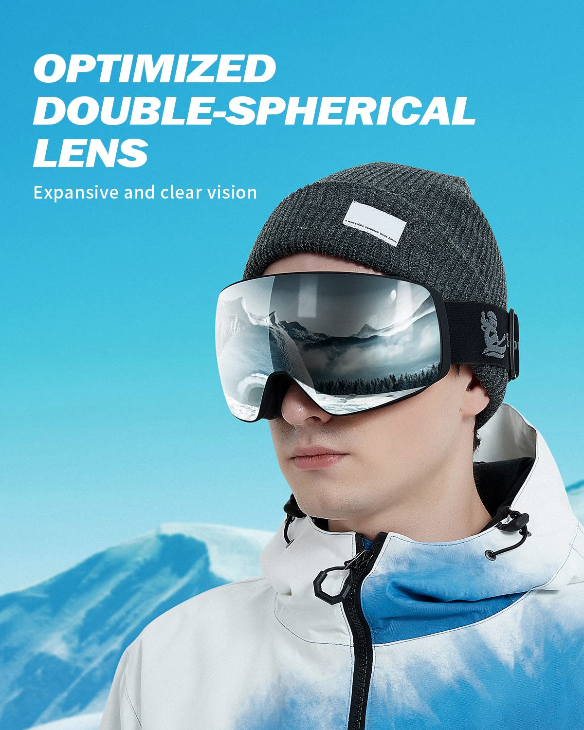 Super Penguin Ski Goggles Magnetic Lens & Replacement Lens, Double Spherical OTG Design Snow Goggles Anti-fog UV Protection