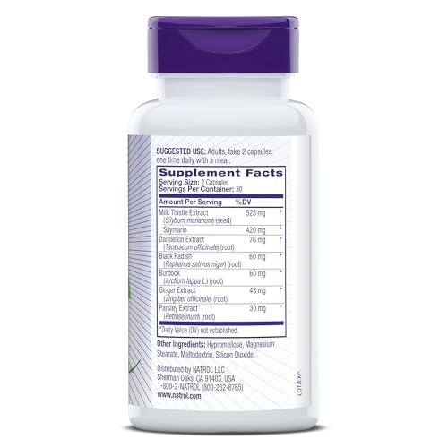 Natrol Milk Thistle 525 mg per serving, Dietary Supplement for Digestive Health, Milk Thistle Supplement, 60 Capsules, 30 Day Supply
