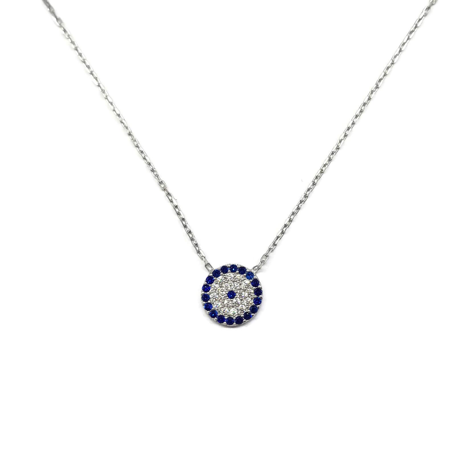 MYSTIC JEWELS - 925 Sterling Silver Necklace with Turkish Eye Necklace - Round with Cubic Zirconia (Silver)