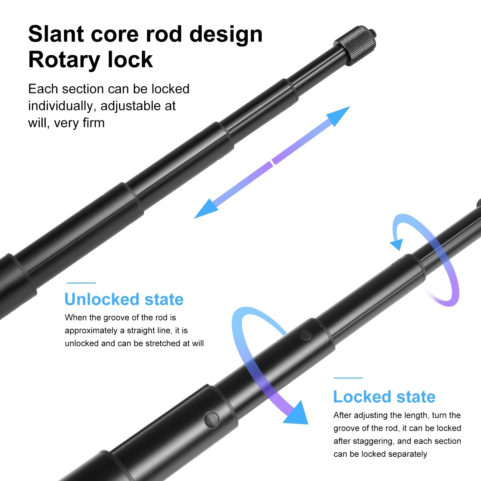 PULUZ Third Person Perspective Motorcycle Bike Handlebar Mount Selfie Stick Pole for Gopro, Insta360, Action Camera Clamp Monopod Stand 11-44.7 inch