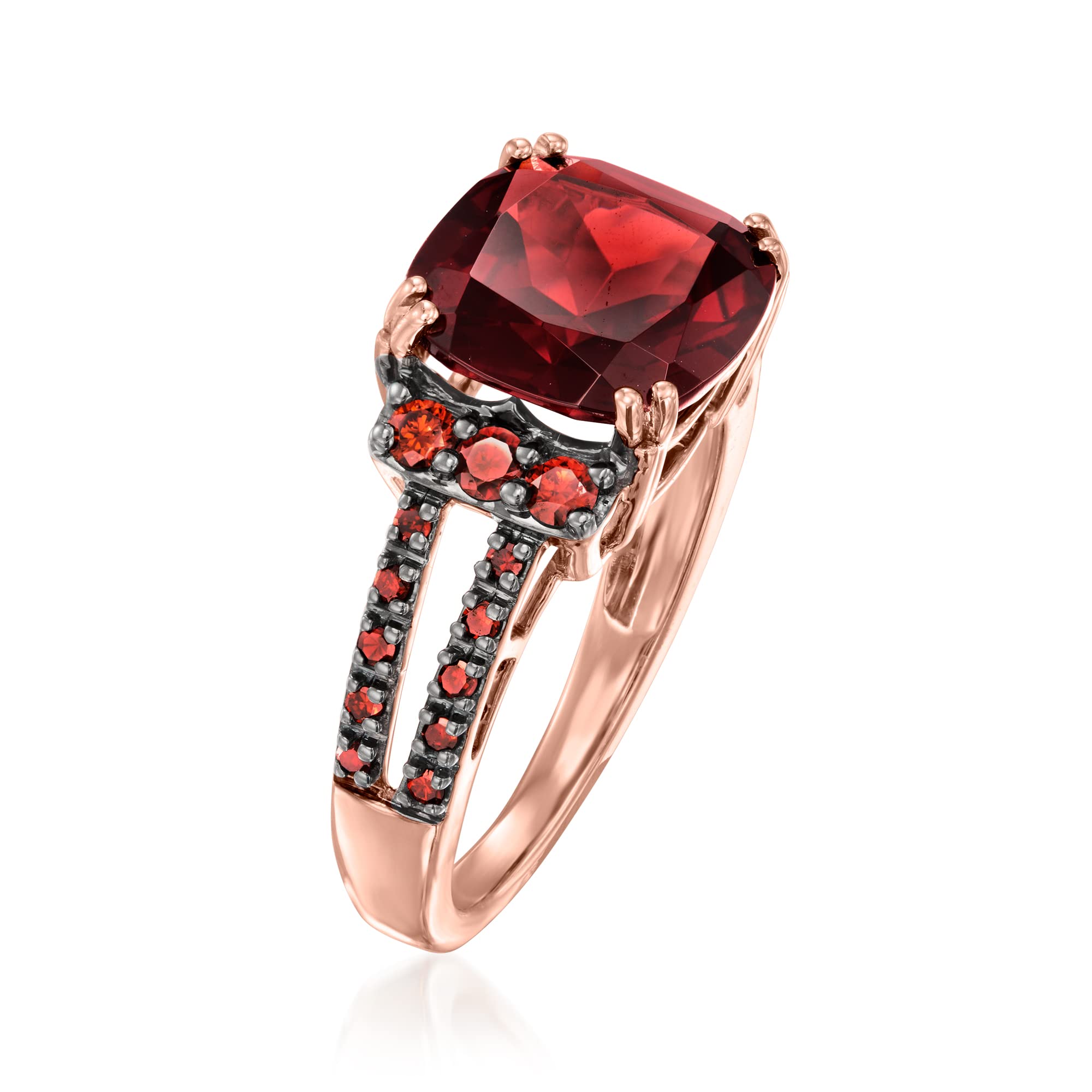 Ross-Simons 4.00 Carat Garnet and .31 ct. t.w. Red Diamond Ring in 14kt Rose Gold. Size 8