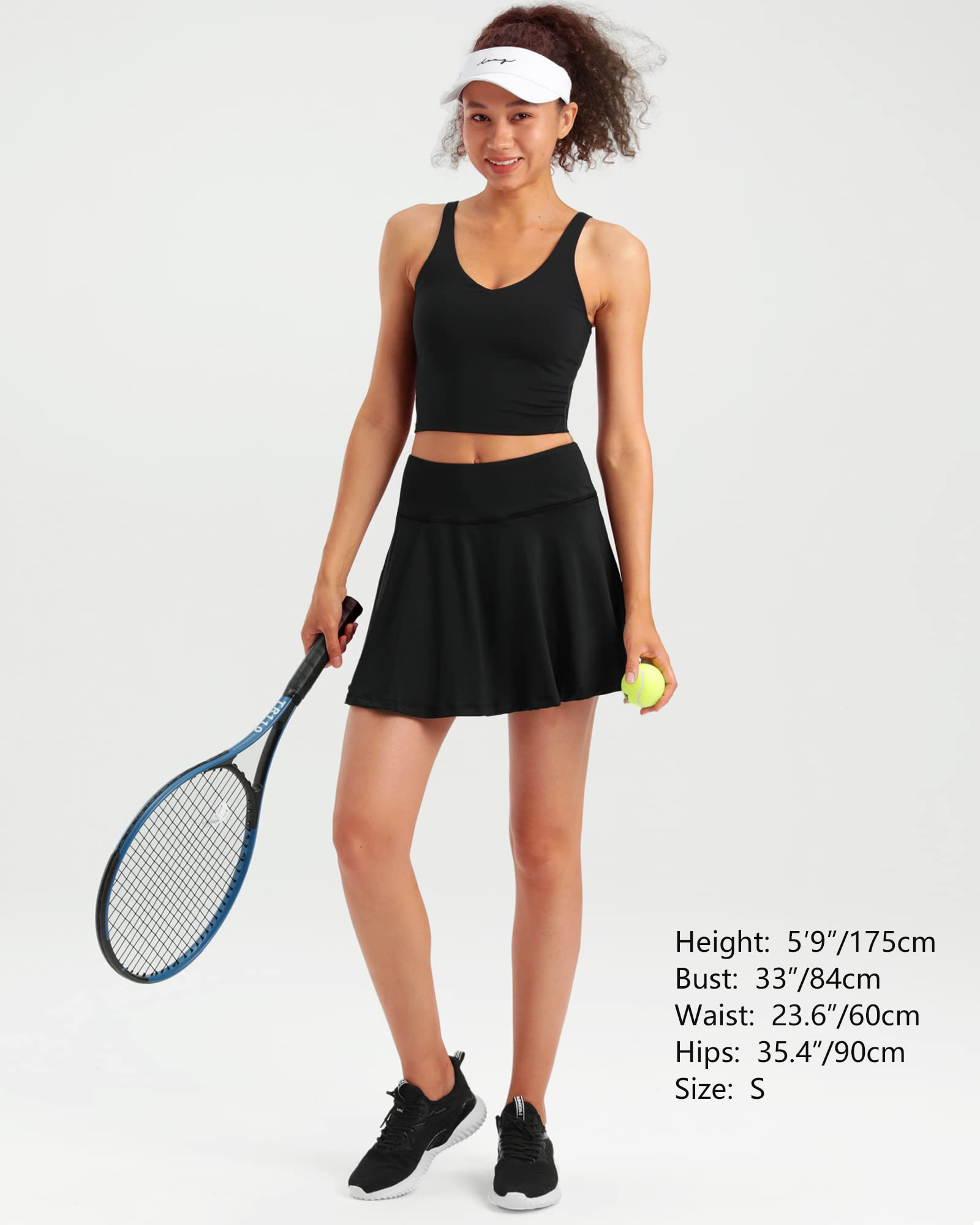 Stelle Women's High Waisted Pleated Tennis Skirts Golf Skorts with Inner Shorts for Athletic Running Workout Pickleball Black